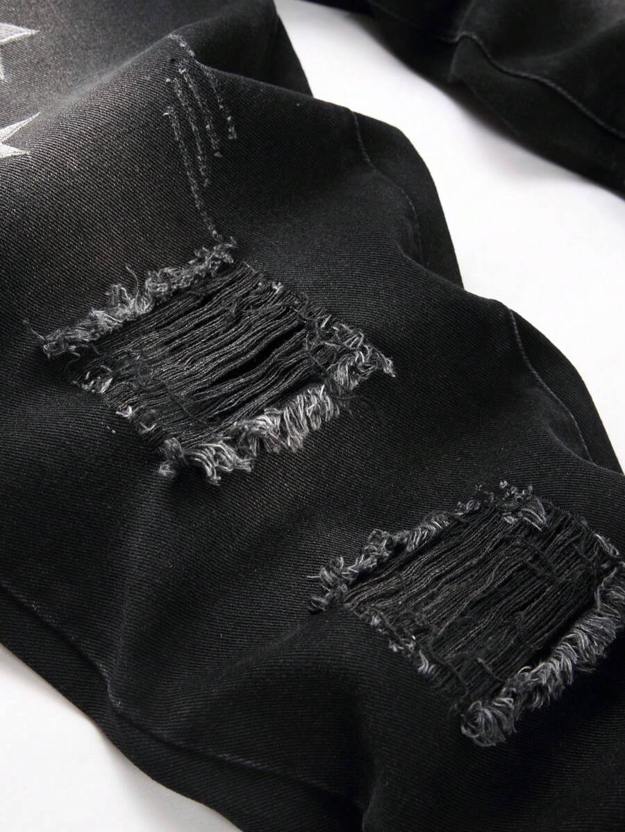 Men Star Print Ripped Frayed Rag Stitching Ripped Jeans | SHEIN USA