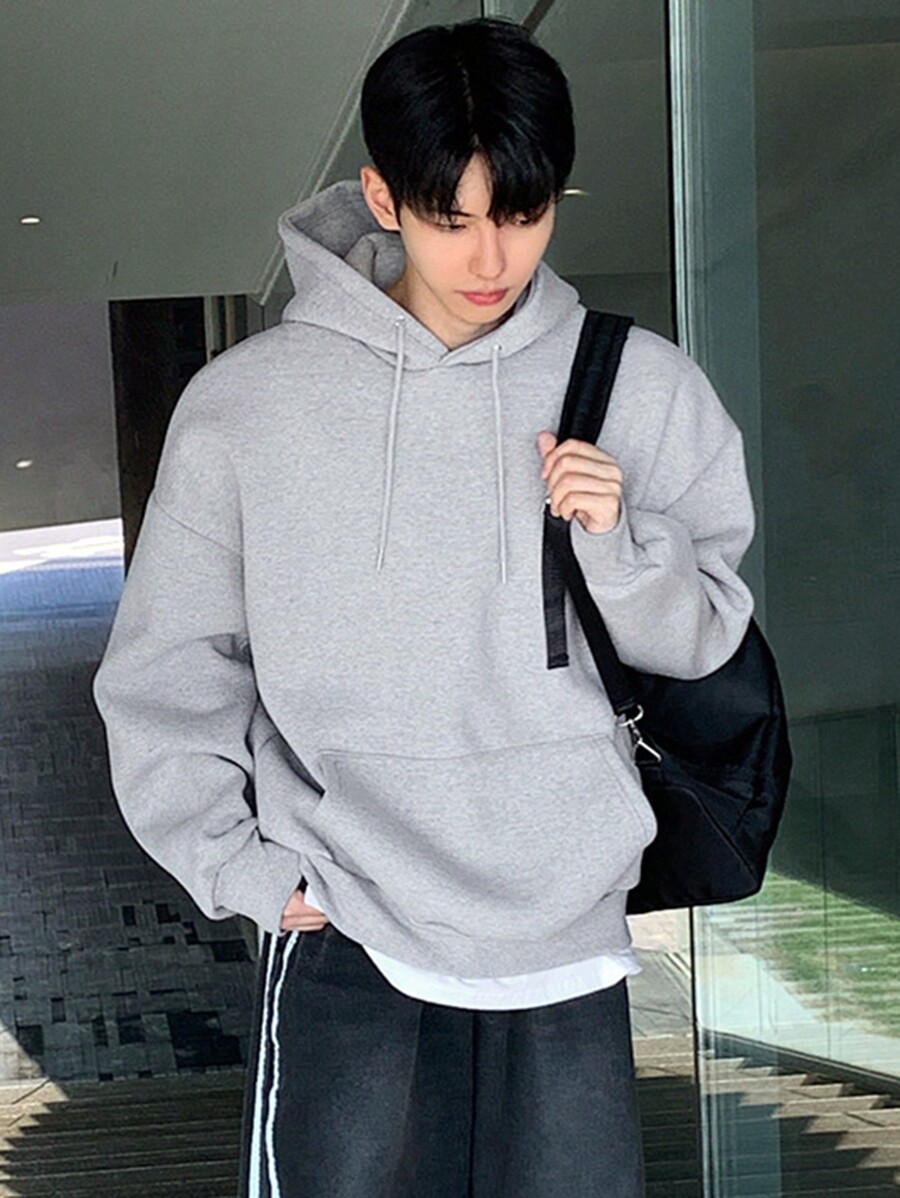 DAZY Men's Plain Drawstring Hooded Drop Shoulder Sweatshirt | SHEIN USA