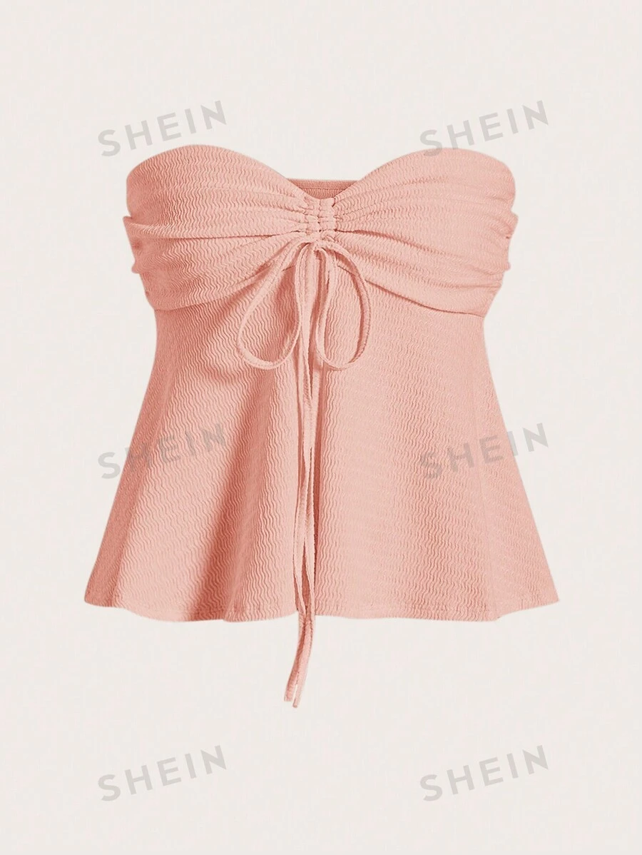 SHEIN EZwear Ladies' Solid Color Strapless Top With Drawstring | SHEIN UK