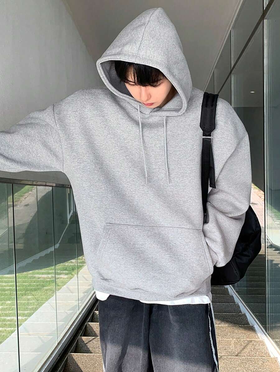 DAZY Men's Plain Drawstring Hooded Drop Shoulder Sweatshirt | SHEIN USA