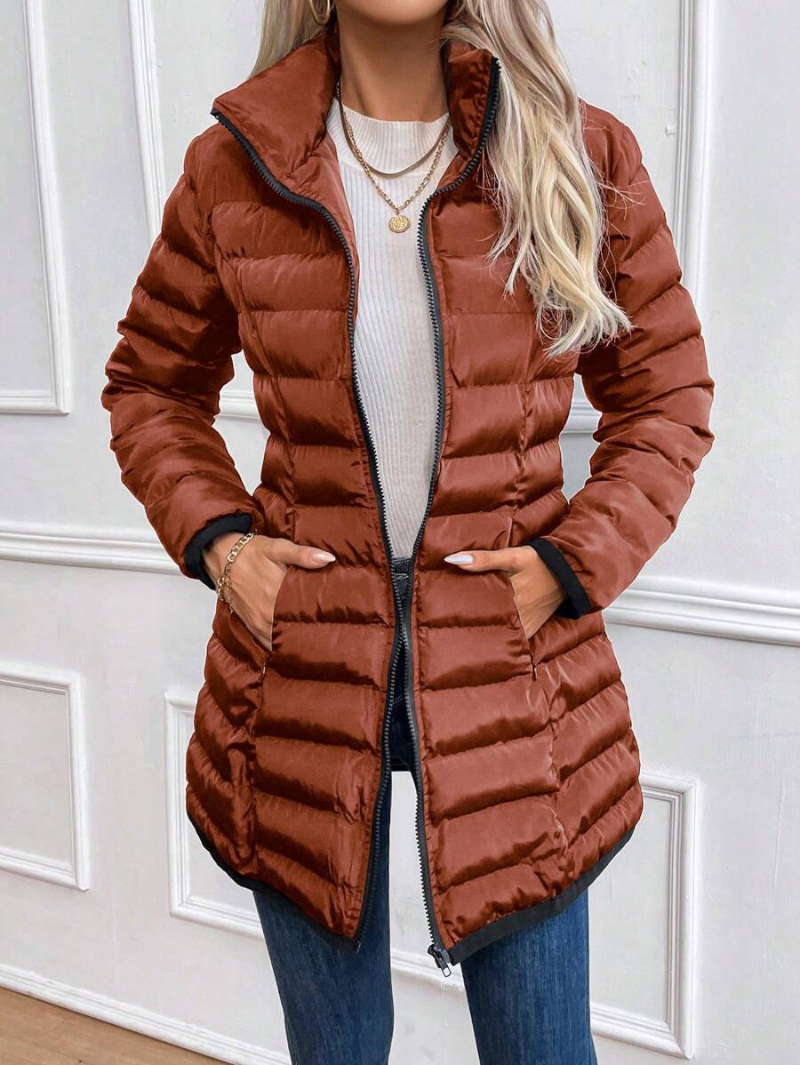 SHEIN LUNE Women'S Solid Color Hooded Zipper Padded Padded Coat Clothes Winter | SHEIN USA