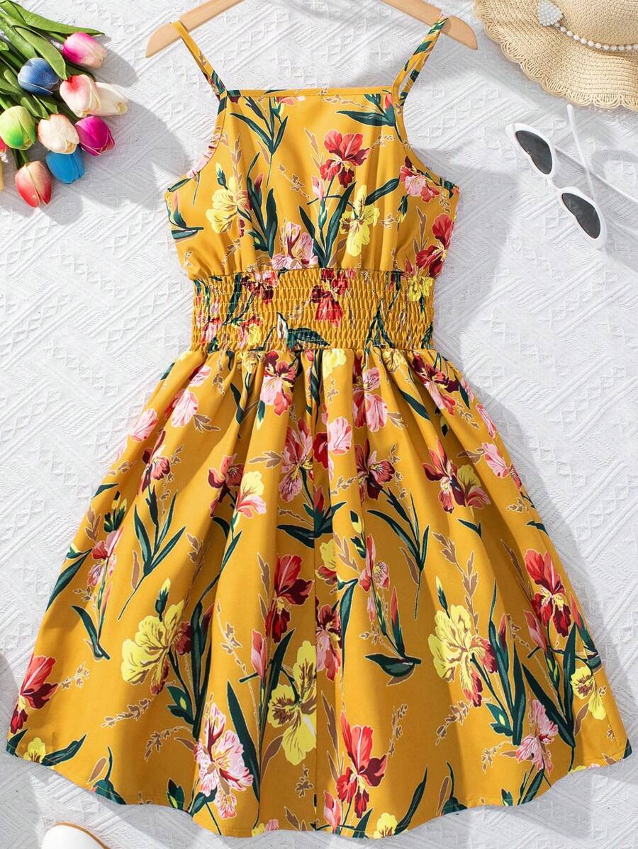 Tween Girl Floral Printed Strappy Dress For Tween | SHEIN USA