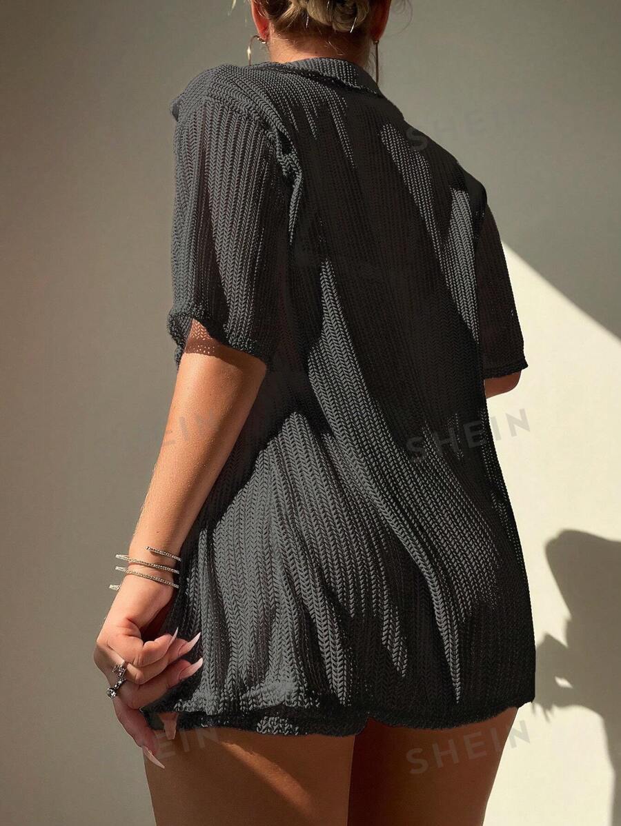 SHEIN Swim Summer Beach 2pcs/Set Women's Cover Up Blouse And Shorts Set ...