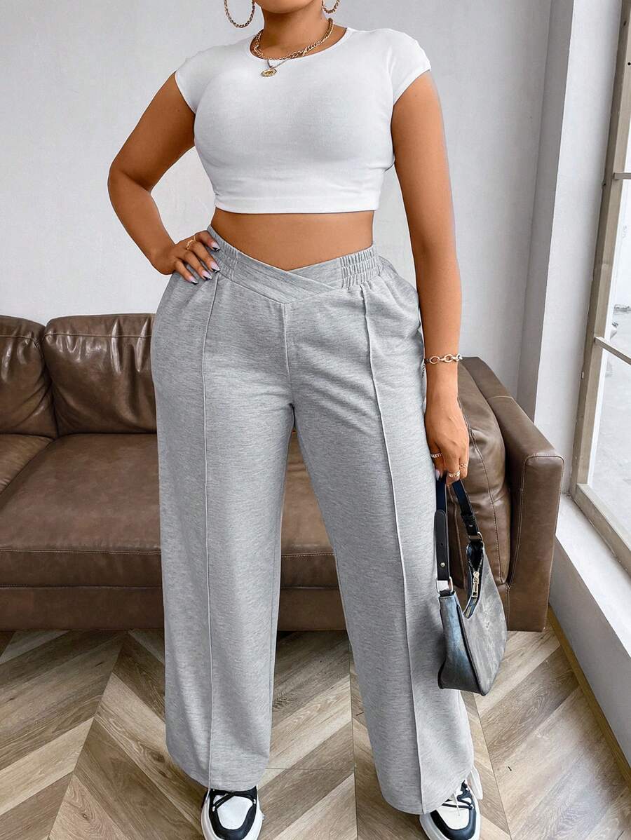 Women's Plus Size Elastic Waist Straight-leg Sweatpants | SHEIN USA