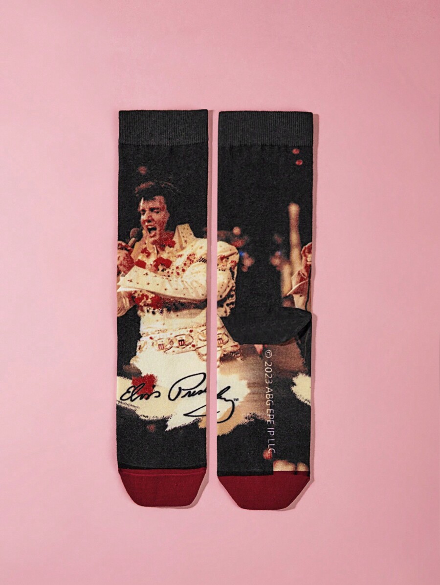 Elvis Presley X SHEIN Black Printed Mid-calf Socks | SHEIN USA