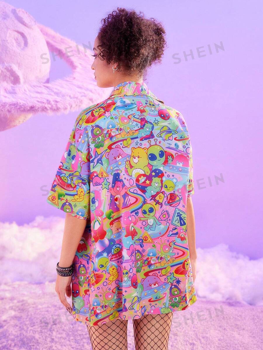 ROMWE X Care Bears Loose Fit Colorful Alien Printed Trendy Shirt ...