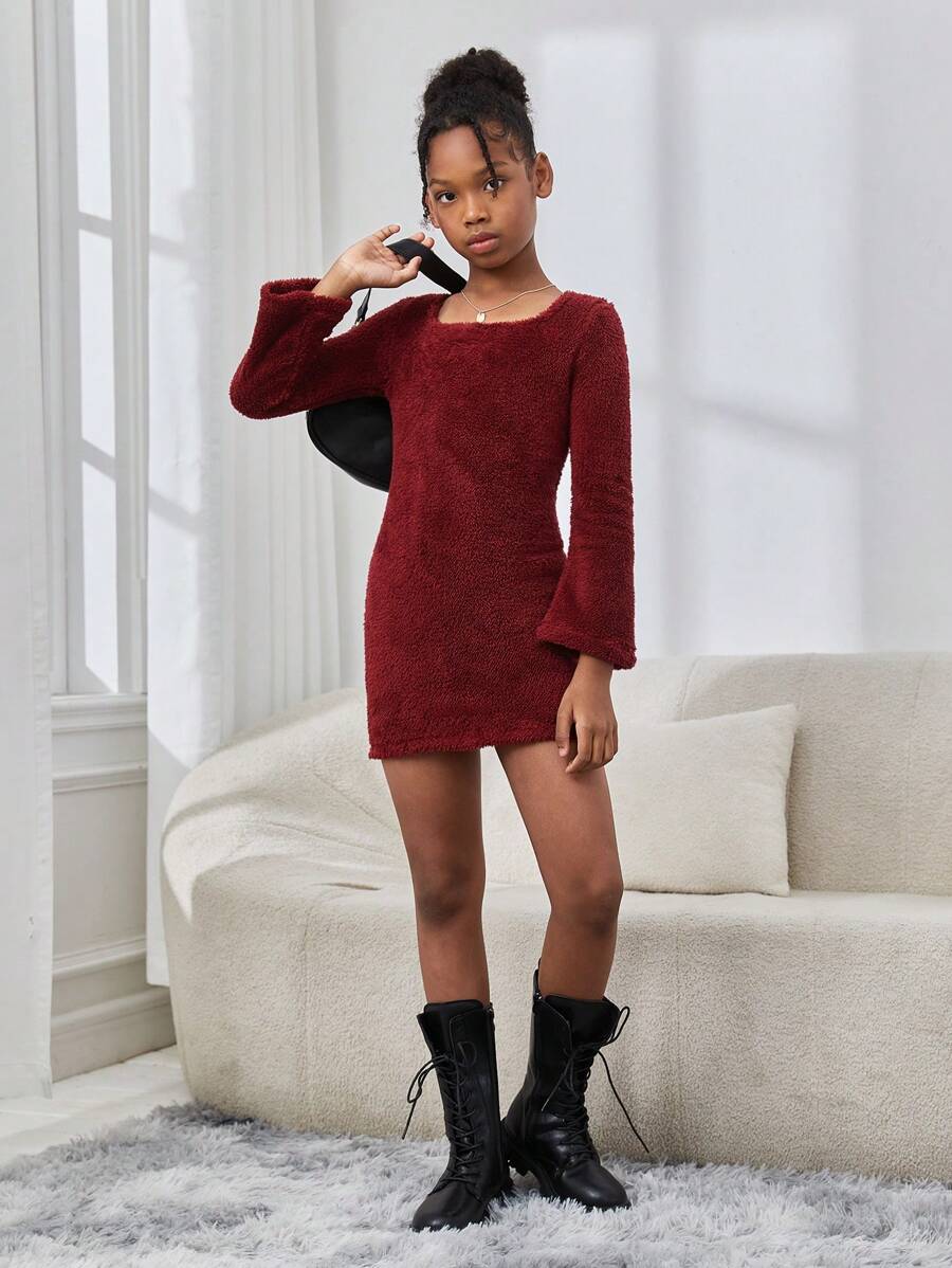 SHEIN Kids Cooltwn Tween Girl Street Style Cool Square Neck Long Sleeve ...