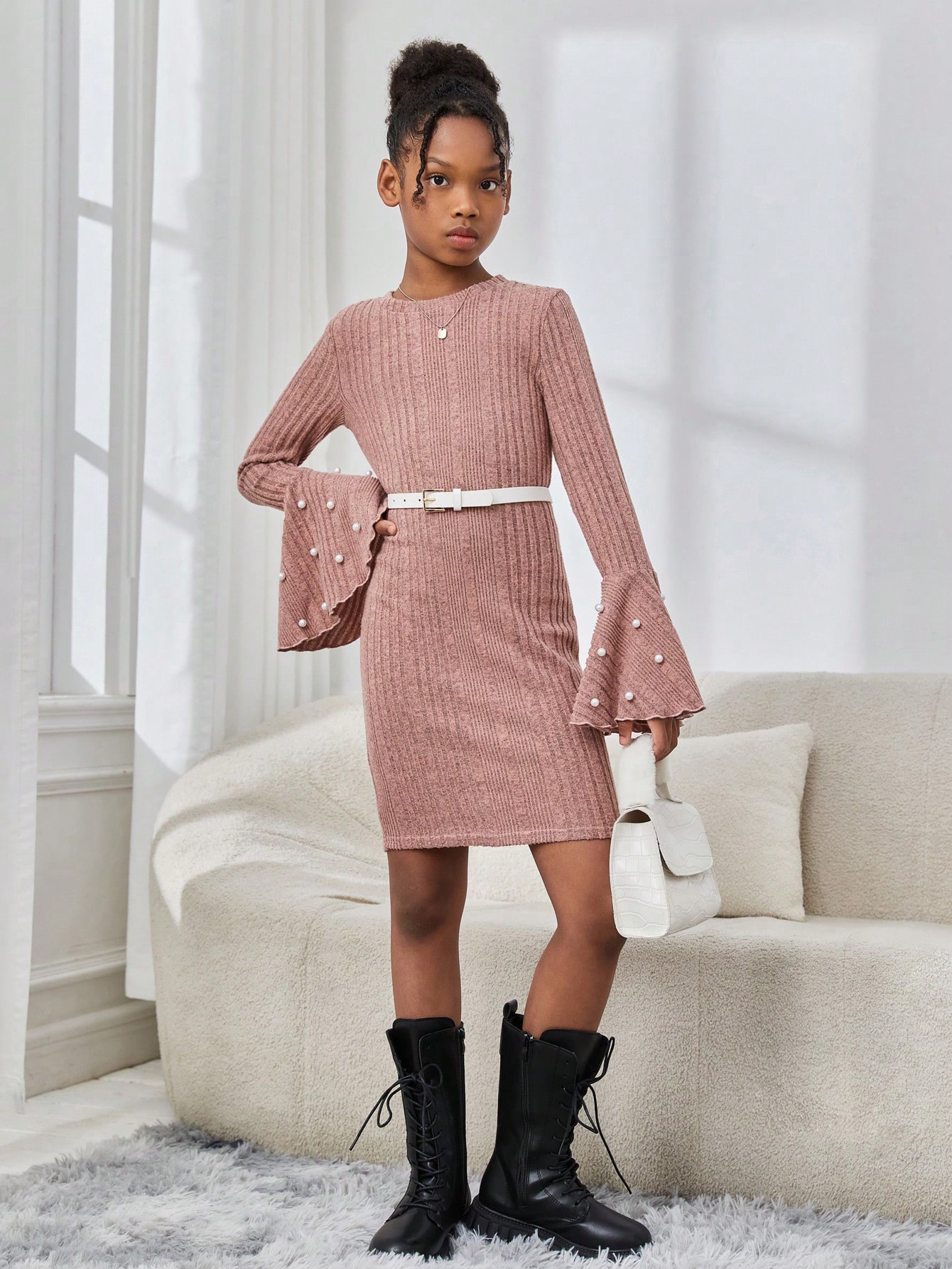 SHEIN Kids Cooltwn Adolescent Fille Robe Trapèze Tricoté Avec Perlage ...