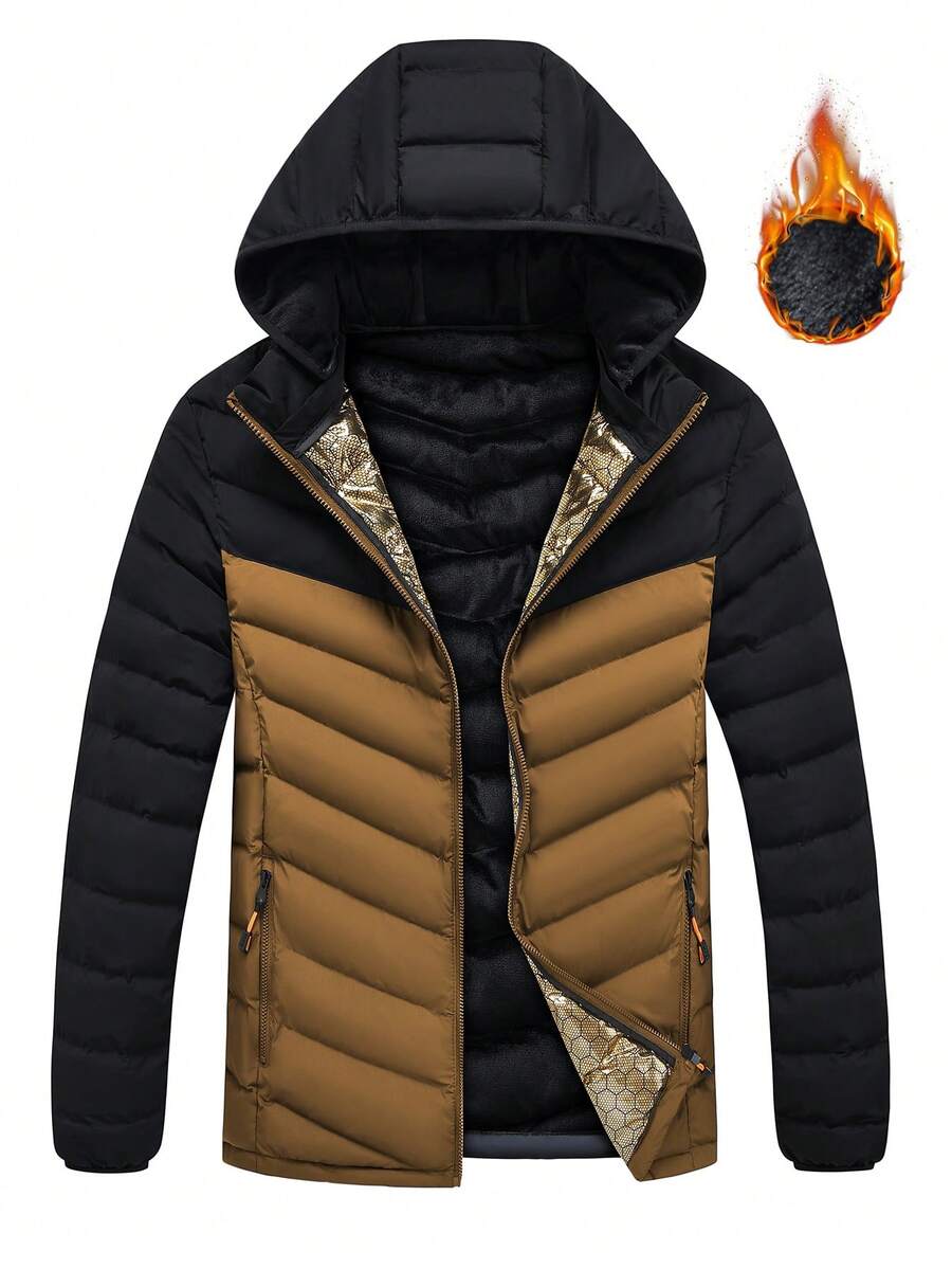 Manfinity Homme Loose Fit Color Block Hooded Long Sleeve Men's Padded ...