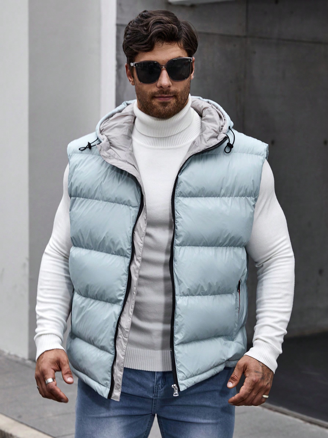 Manfinity Homme Heren Grote maten Losse pasvorm Trekkoord Met kap Vest ...