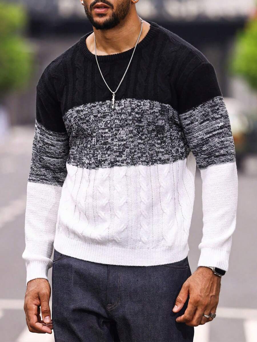 Manfinity Homme Men Colorblock Cable Knit Sweater | SHEIN USA