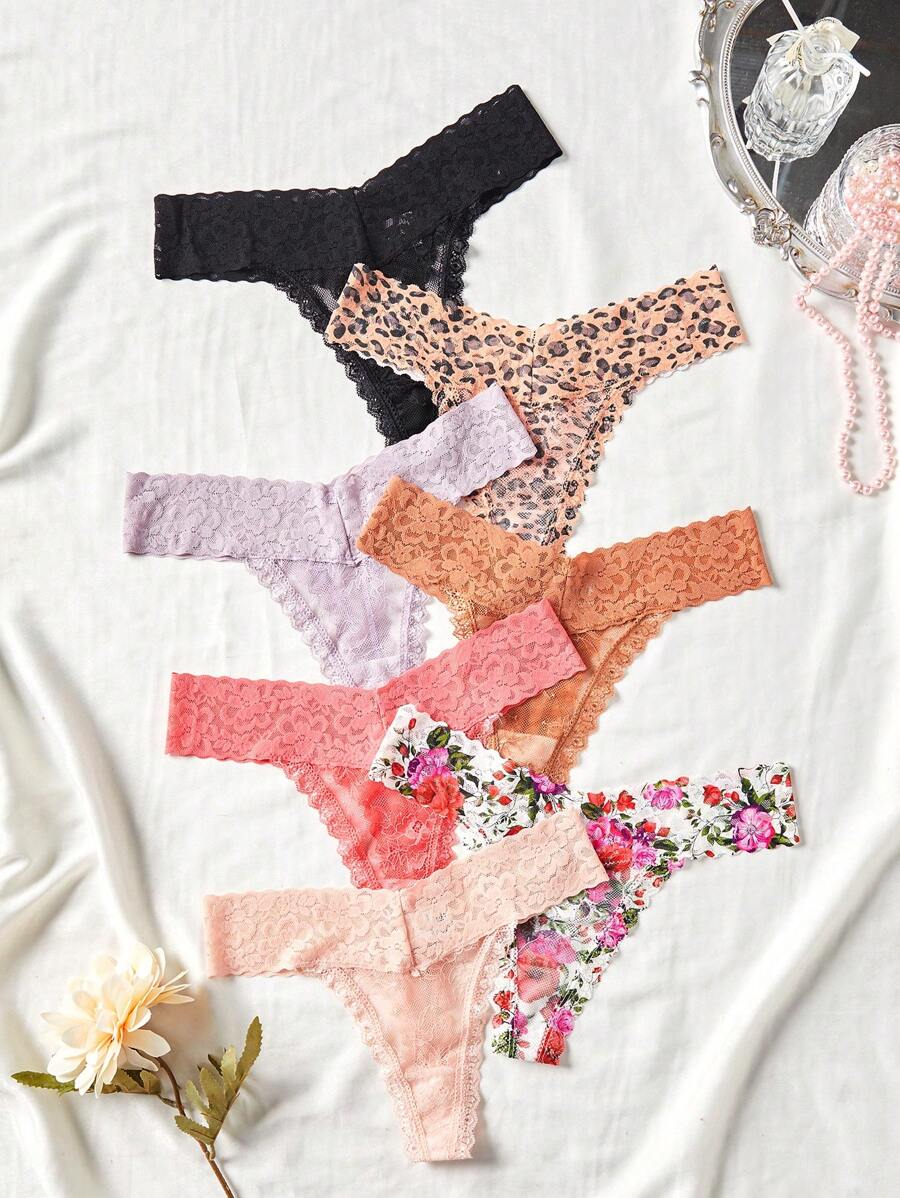 7pcs/set Women's Lace Thongs | SHEIN USA