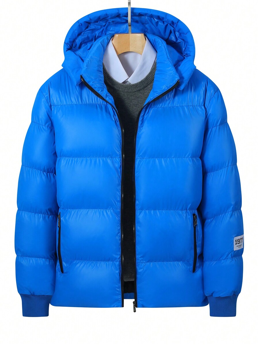 Manfinity Loose Men's Hooded Puffer Coat With Slogan Patch | SHEIN USA