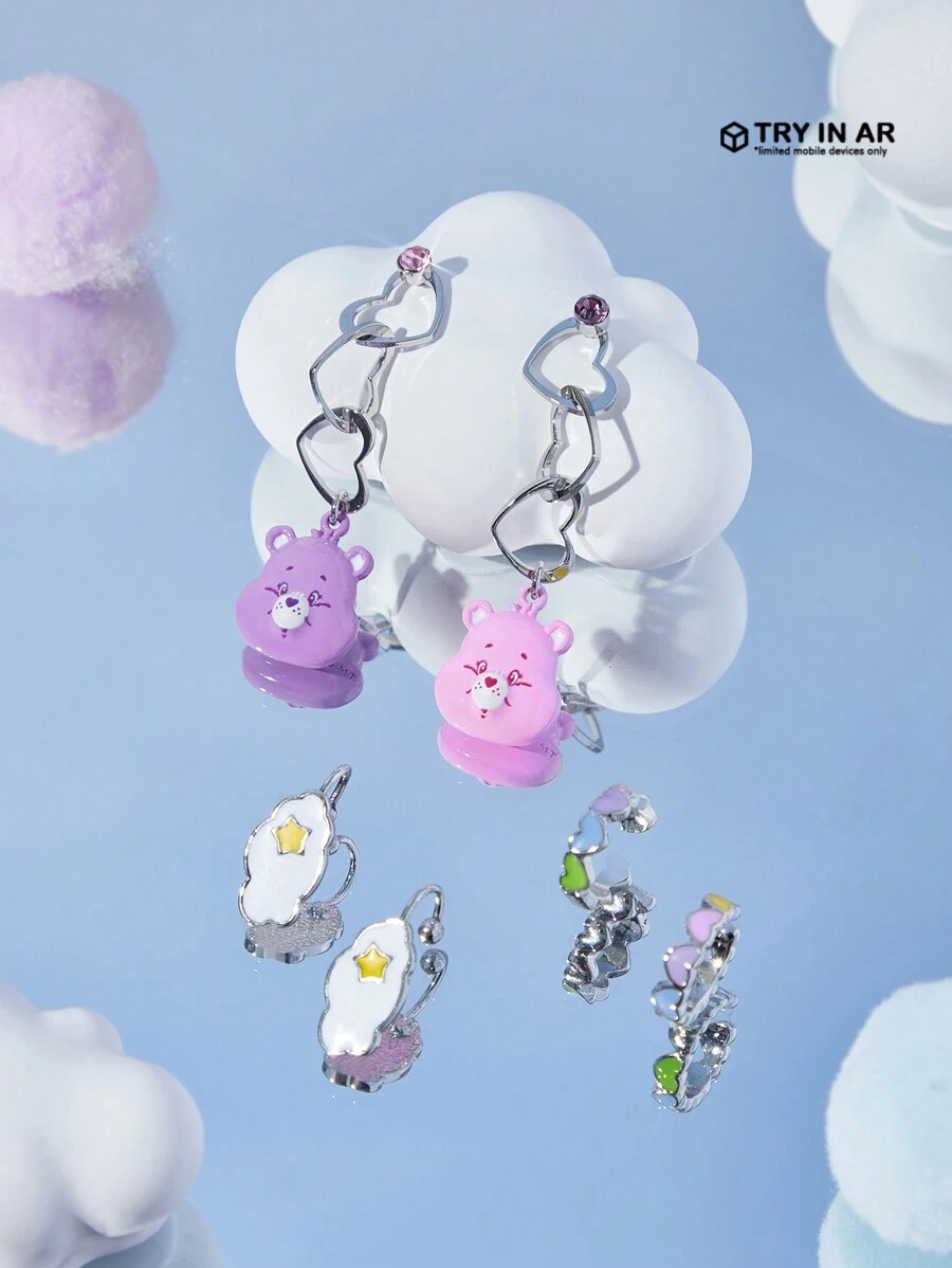 SHEIN X Care Bears 3pairs/set Cute 3d Earrings & Ear Cuffs | SHEIN USA