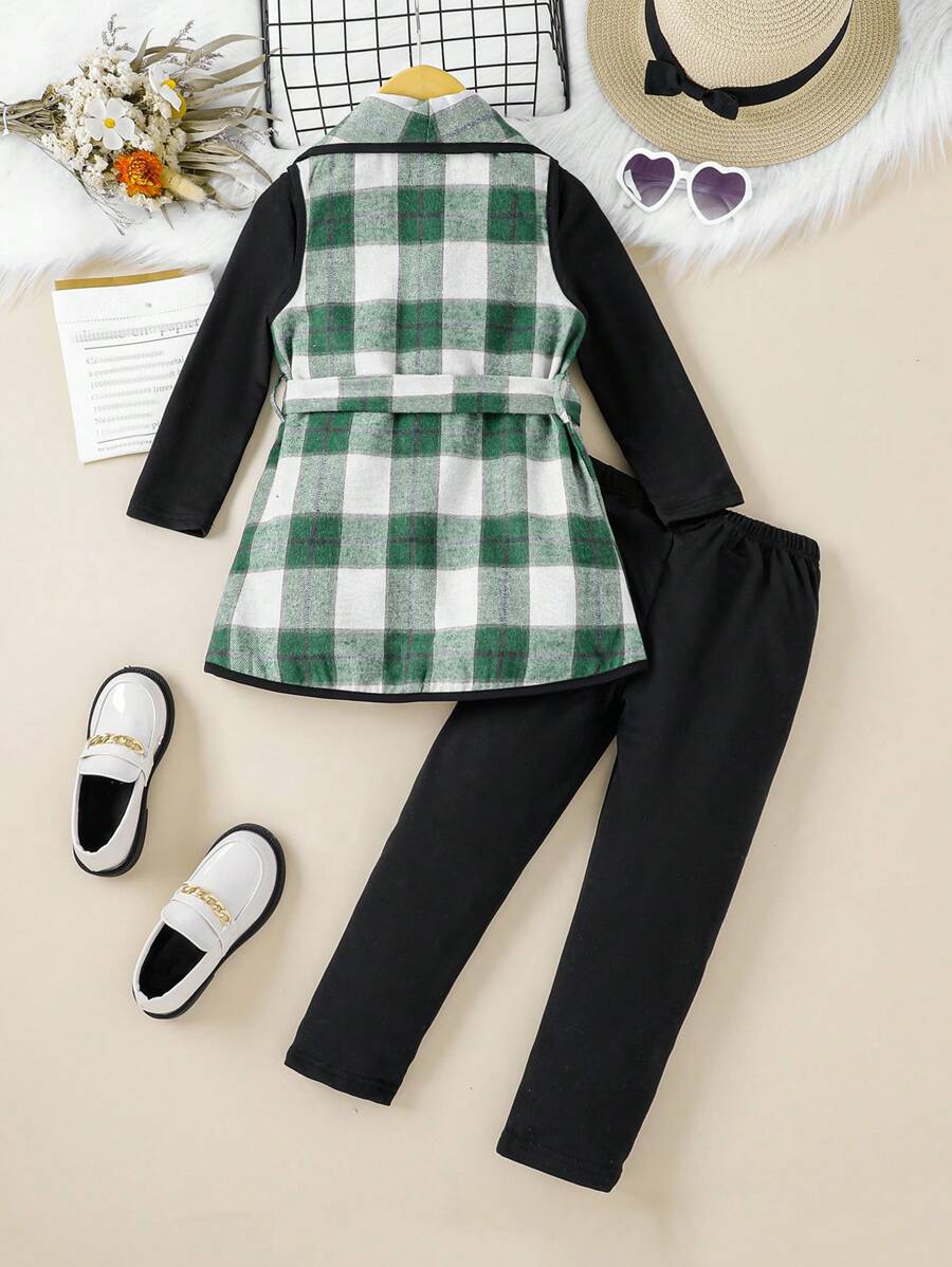 SHEIN Little Girls' Classic Plaid Pattern, Comfortable And Warm 3-piece ...