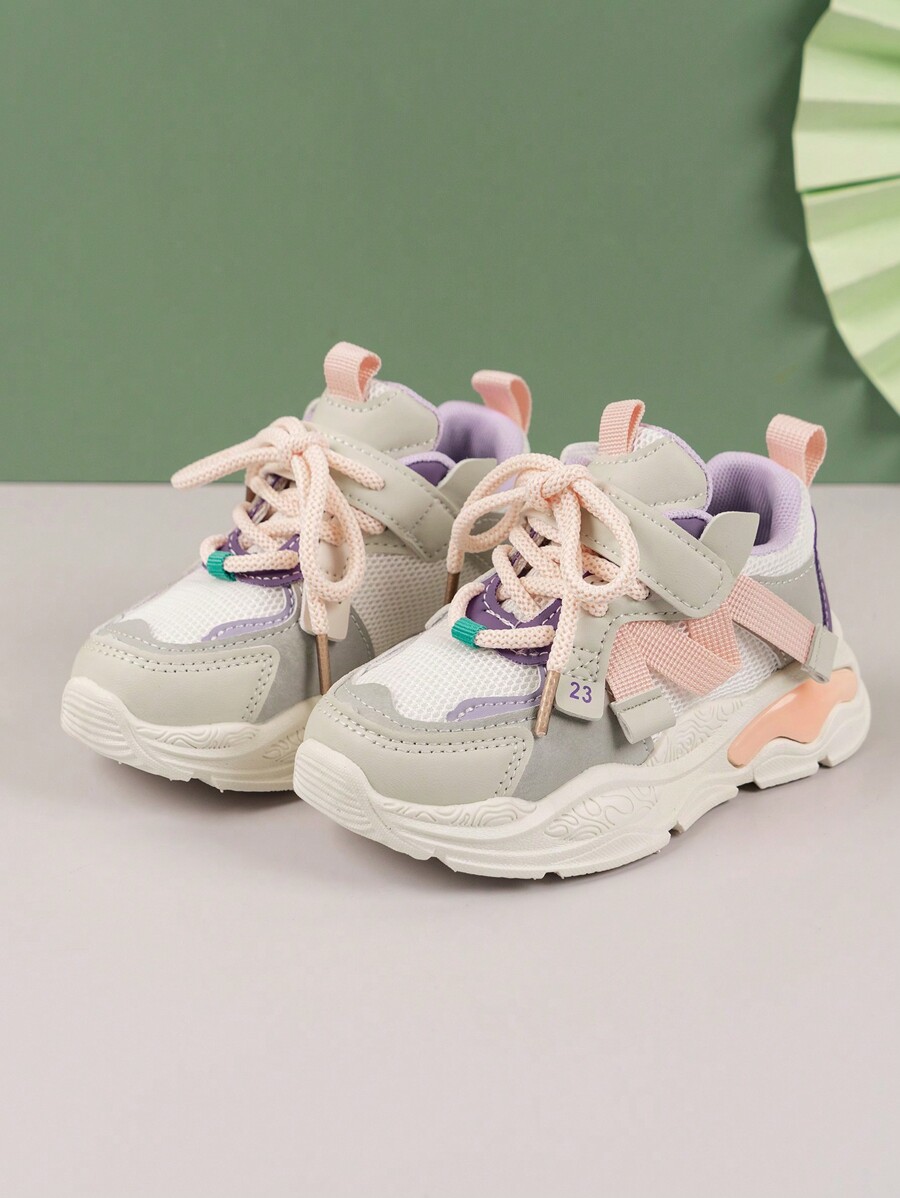 Girls Colorblock Lace-up Front Chunky Sneakers For Outdoor | SHEIN USA