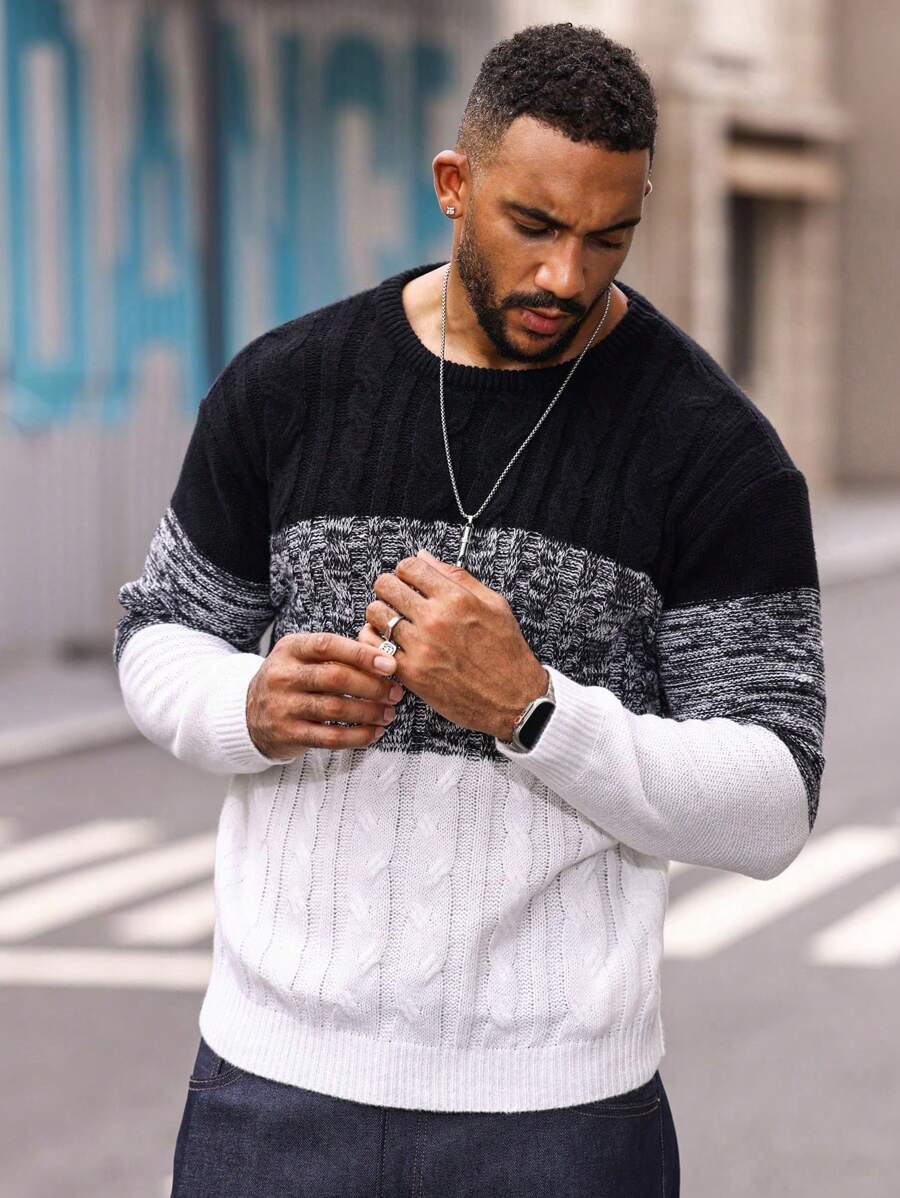 Manfinity Homme Men Colorblock Cable Knit Sweater | SHEIN USA