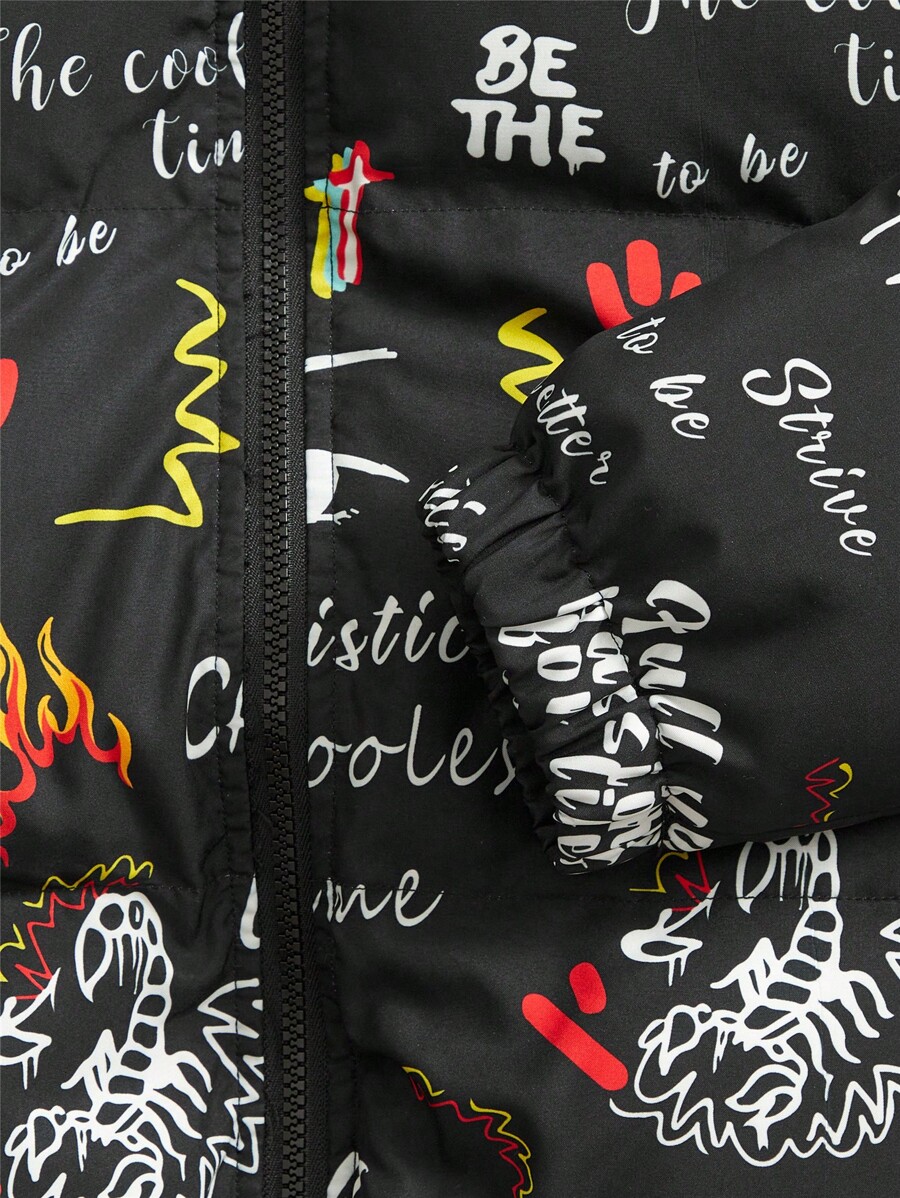 Manfinity EMRG Loose Men's Puffer Coat With Letter Graphics And Zipper ...