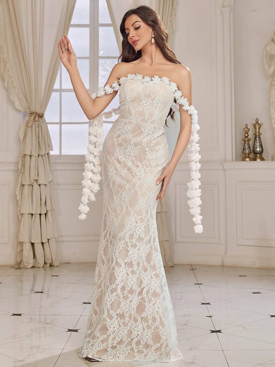 SHEIN Belle 3d Flower, Mermaid Hemline, Off Shoulder, Romantic Lace ...