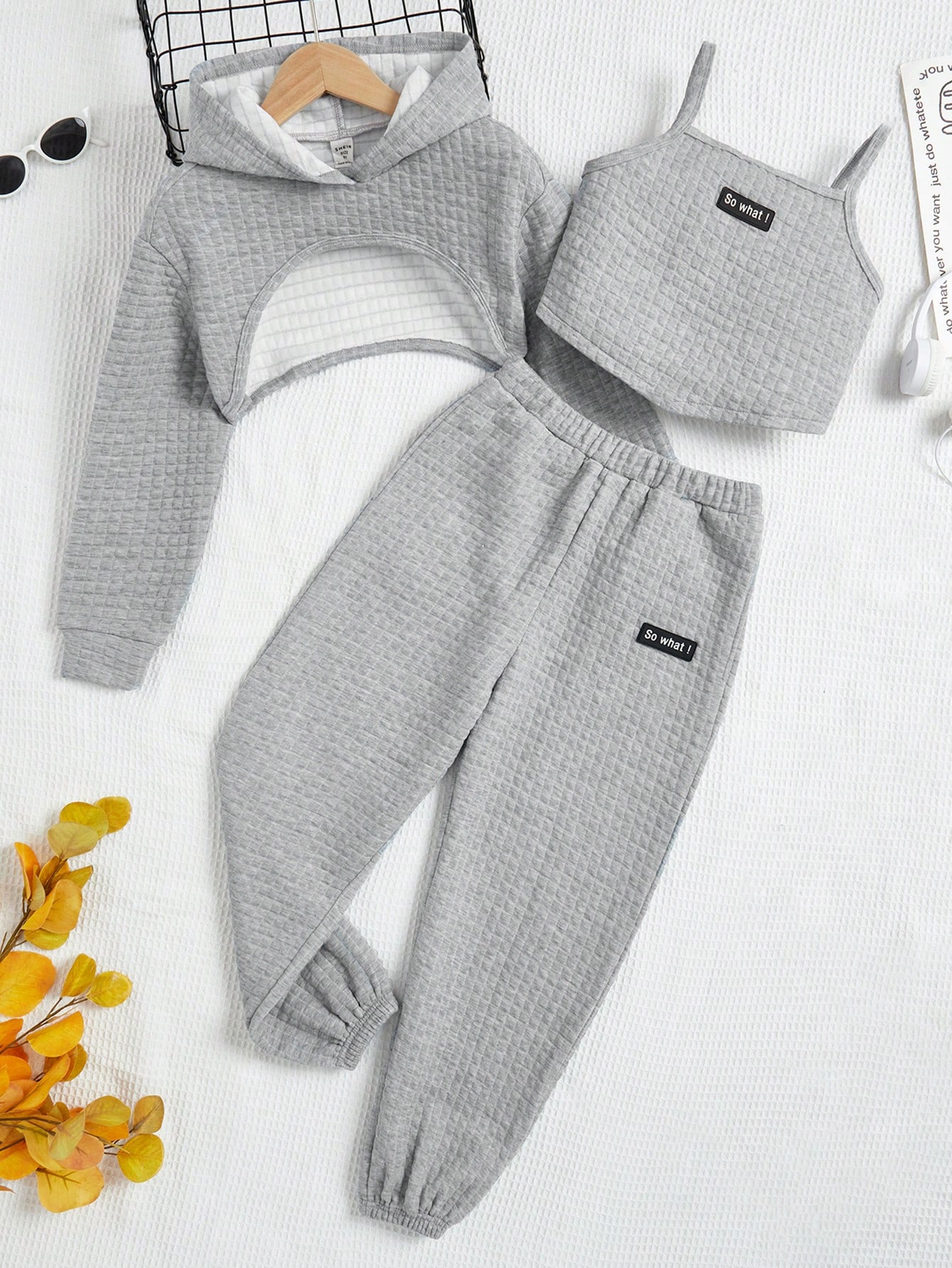 SHEIN Conjunto De Moletom Com Capuz Casual Para Meninas Com Top Regata ...