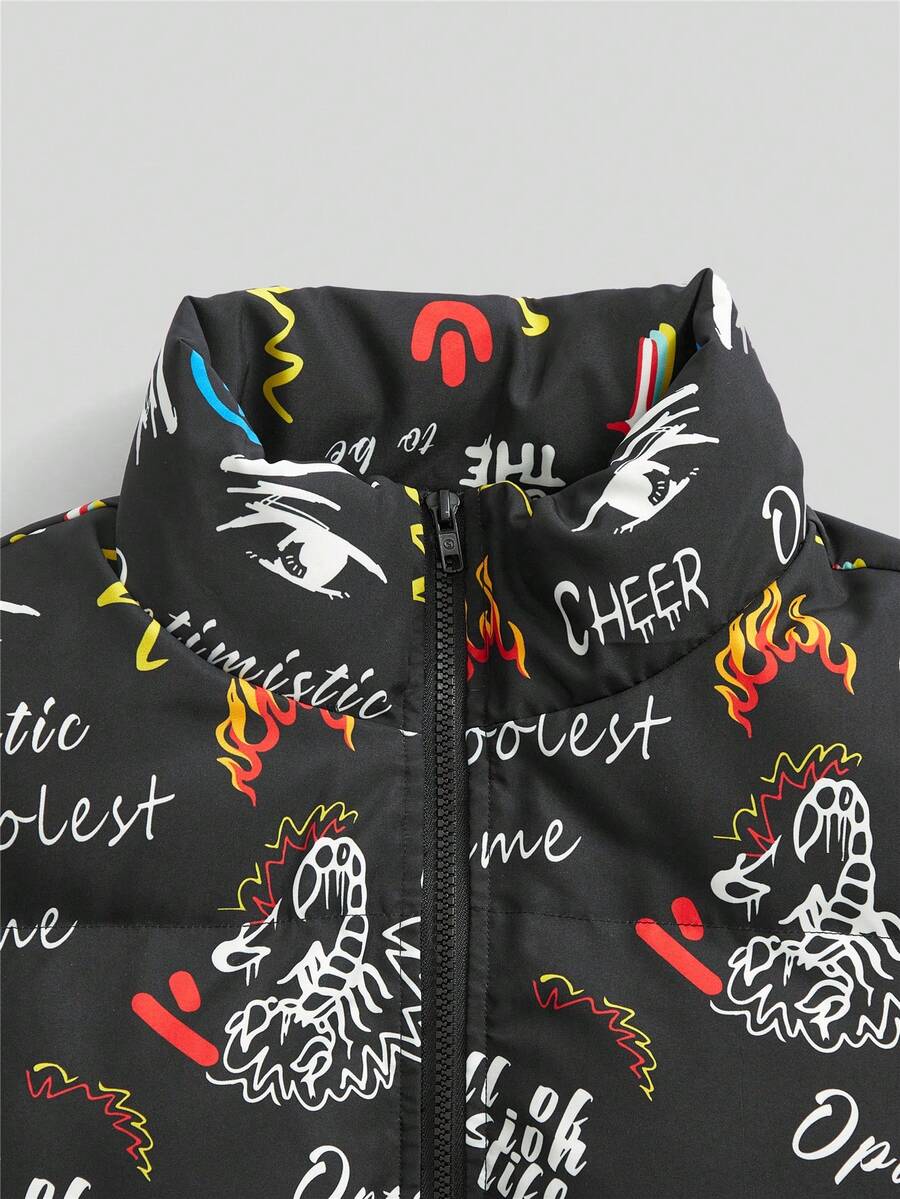 Manfinity RebelGame Loose Men's Padded Coat With Letter Graphics And ...