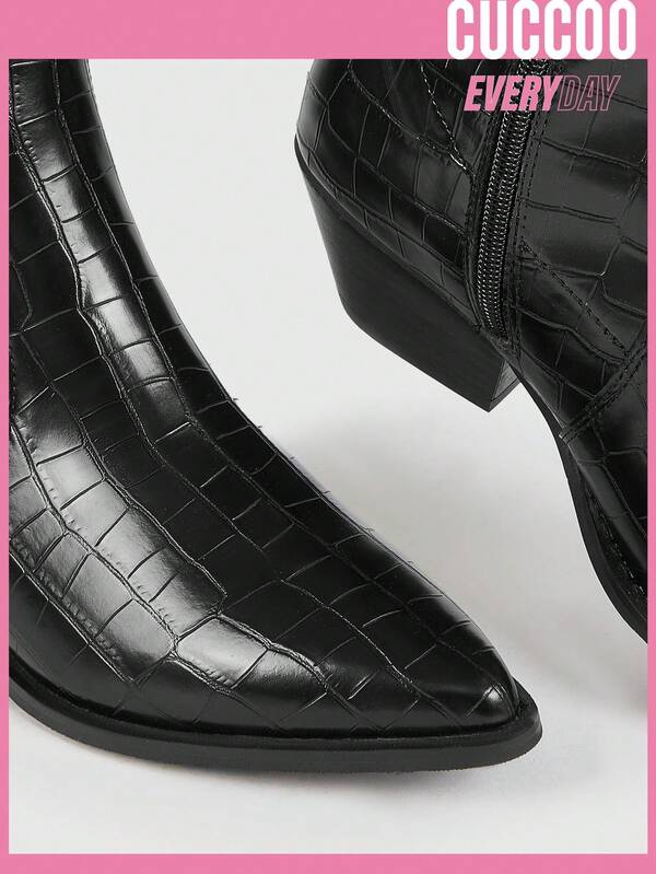 Cuccoo Everyday Collection Crocodile Embossed Point Toe Chunky Heeled ...