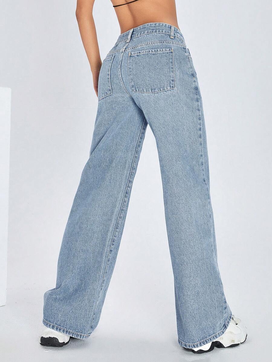 SHEIN ICON Denim Solid Color Simple Design Long Pants | SHEIN USA