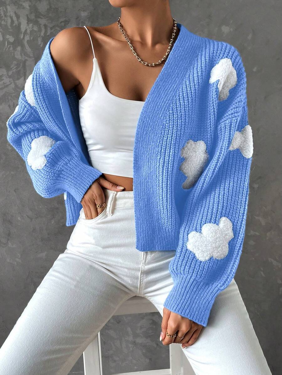 SHEIN MOOSTA Cloud Pattern Drop Shoulder Duster Cardigan | SHEIN USA