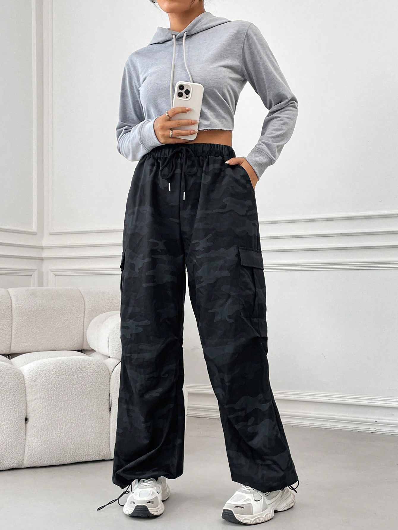 SHEIN EZwear Ladies' Camouflage Print Woven Cargo Pants | SHEIN USA