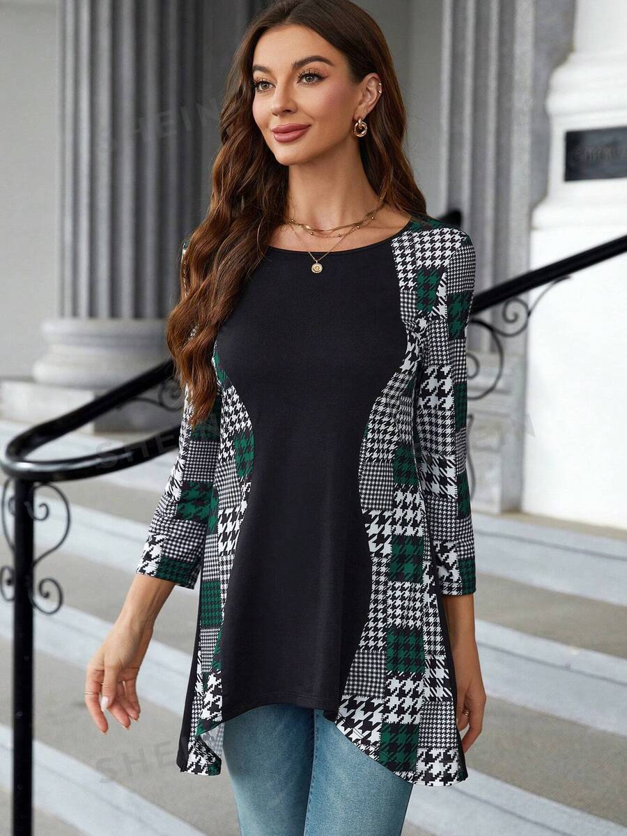 Emery Rose Long Sleeve Plaid Pattern Printed T Shirt Shein Usa