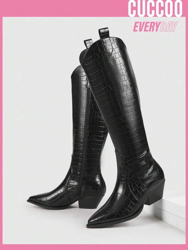 Cuccoo Everyday Collection Crocodile Embossed Point Toe Chunky Heeled ...