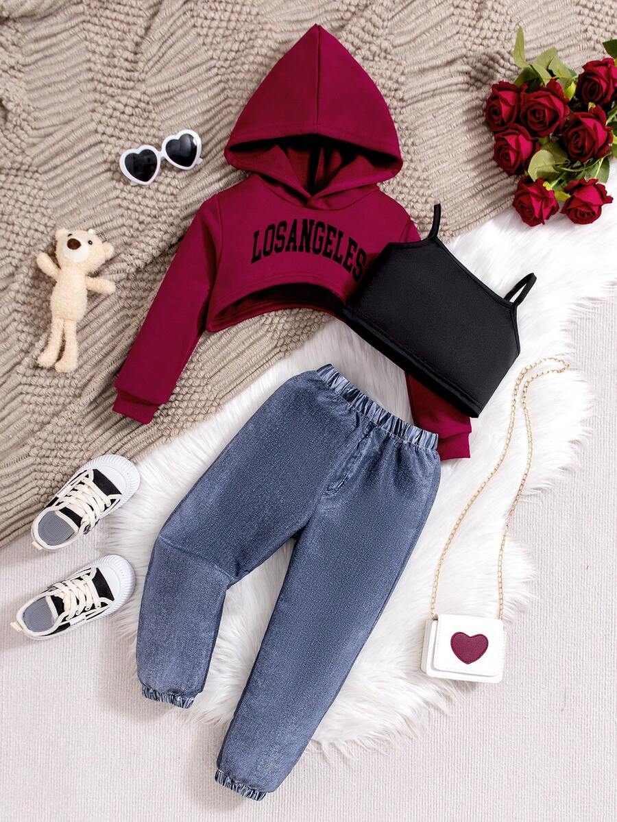 SHEIN 3-teiliges Outfit Mit Kapuzenpullover, Leibchen Und Jeans ...