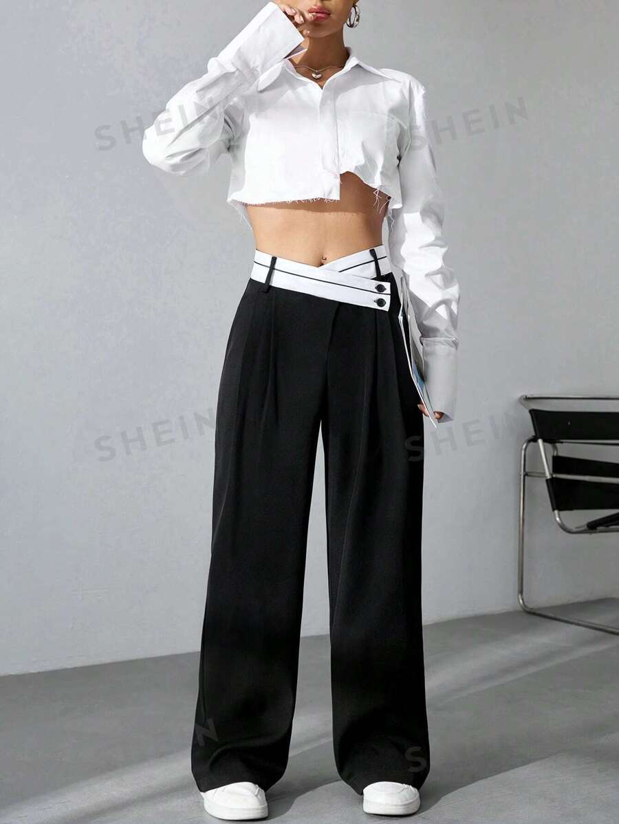 SHEIN EZwear Women's Color Block Wide Leg Pants | SHEIN UK