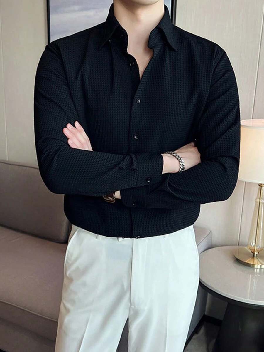 NITAGUT Men Solid Button Front Shirt | SHEIN USA