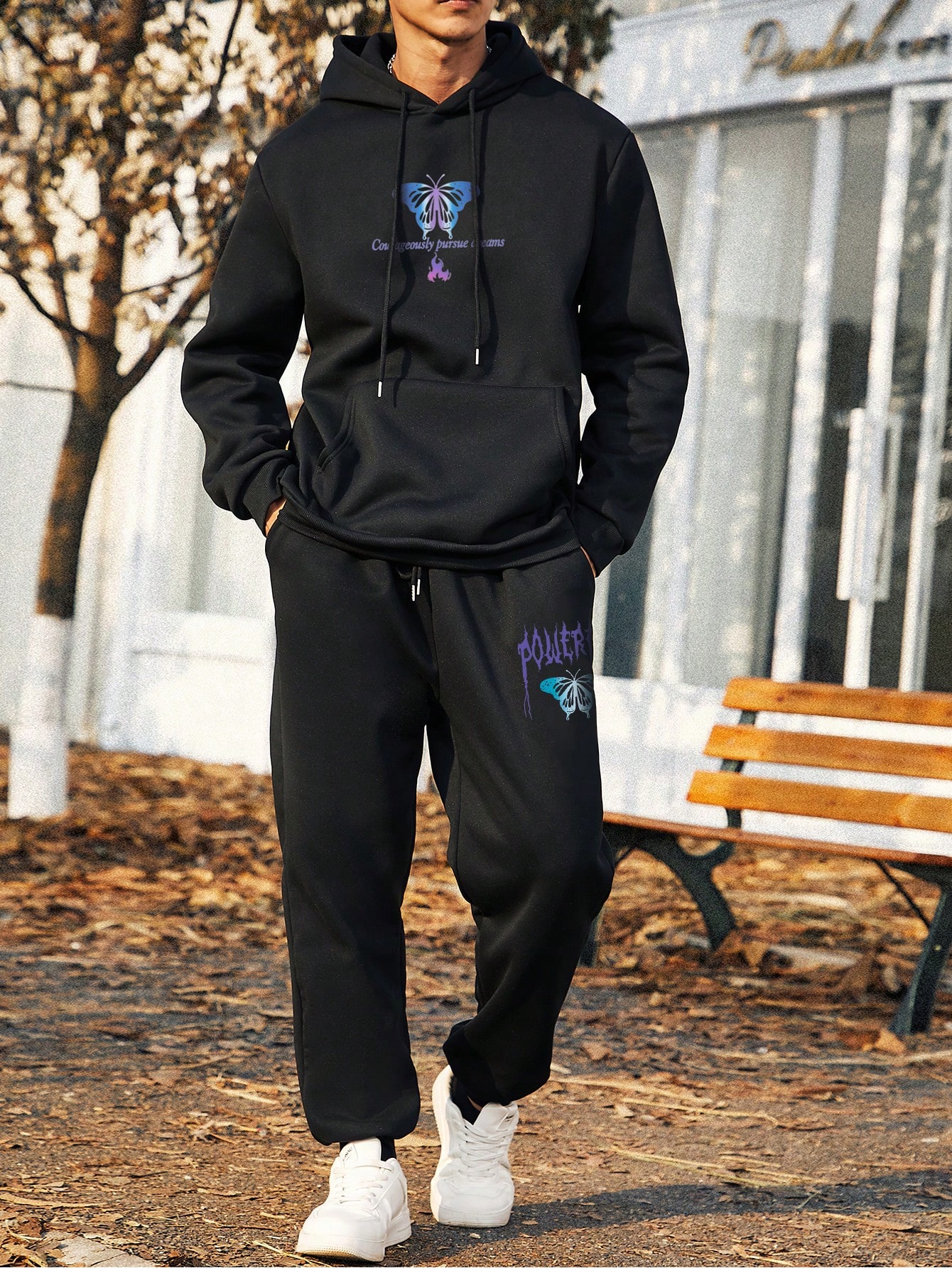 Manfinity EMRG Men Plus Butterfly & Letter Pattern Sweatshirt And ...