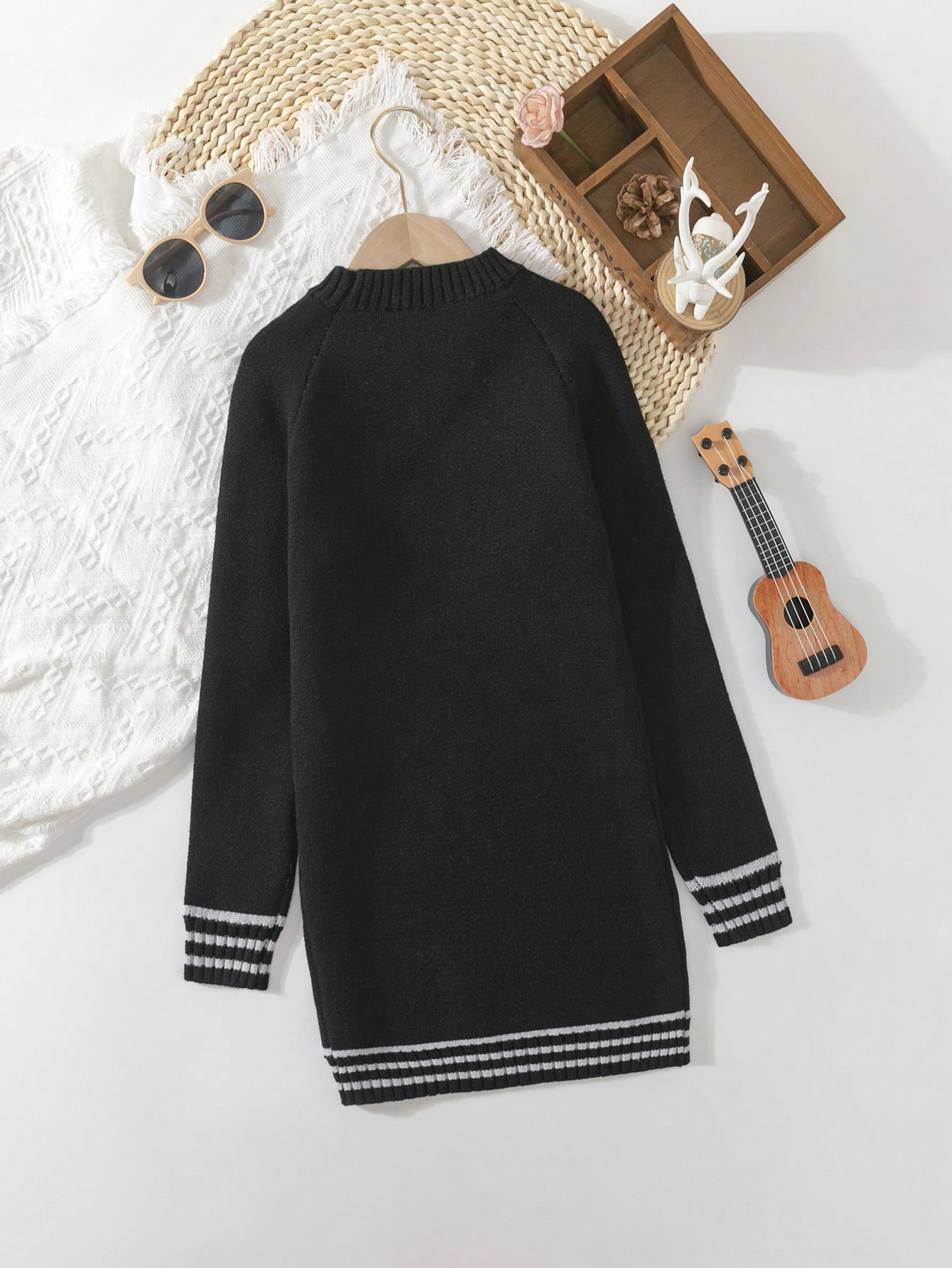 SHEIN Tween Girls' Fresh & Cute Cat Jacquard Mid-Length Sweater Dress ...