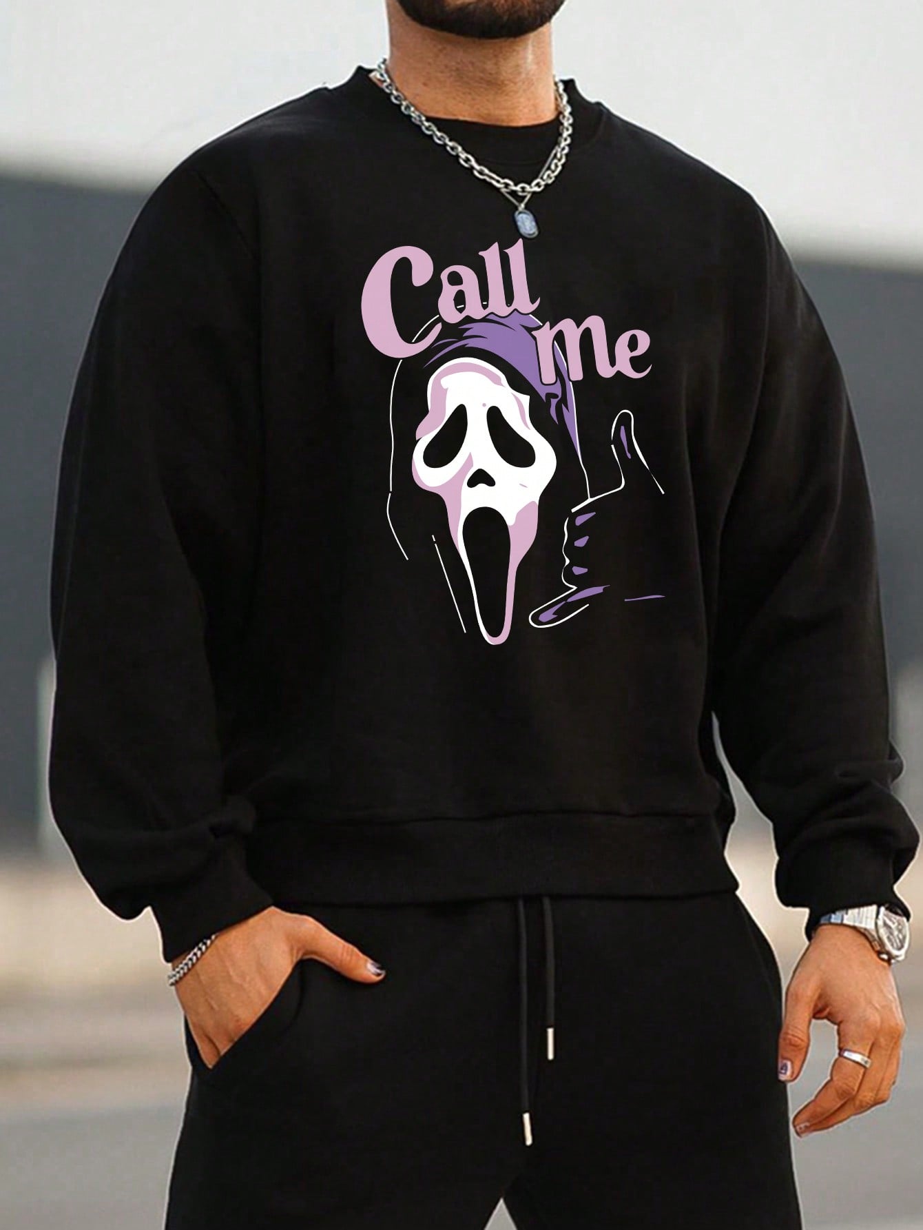 Manfinity LEGND Men's Plus Size Ghost Printed Fleece Sweatshirt | SHEIN USA