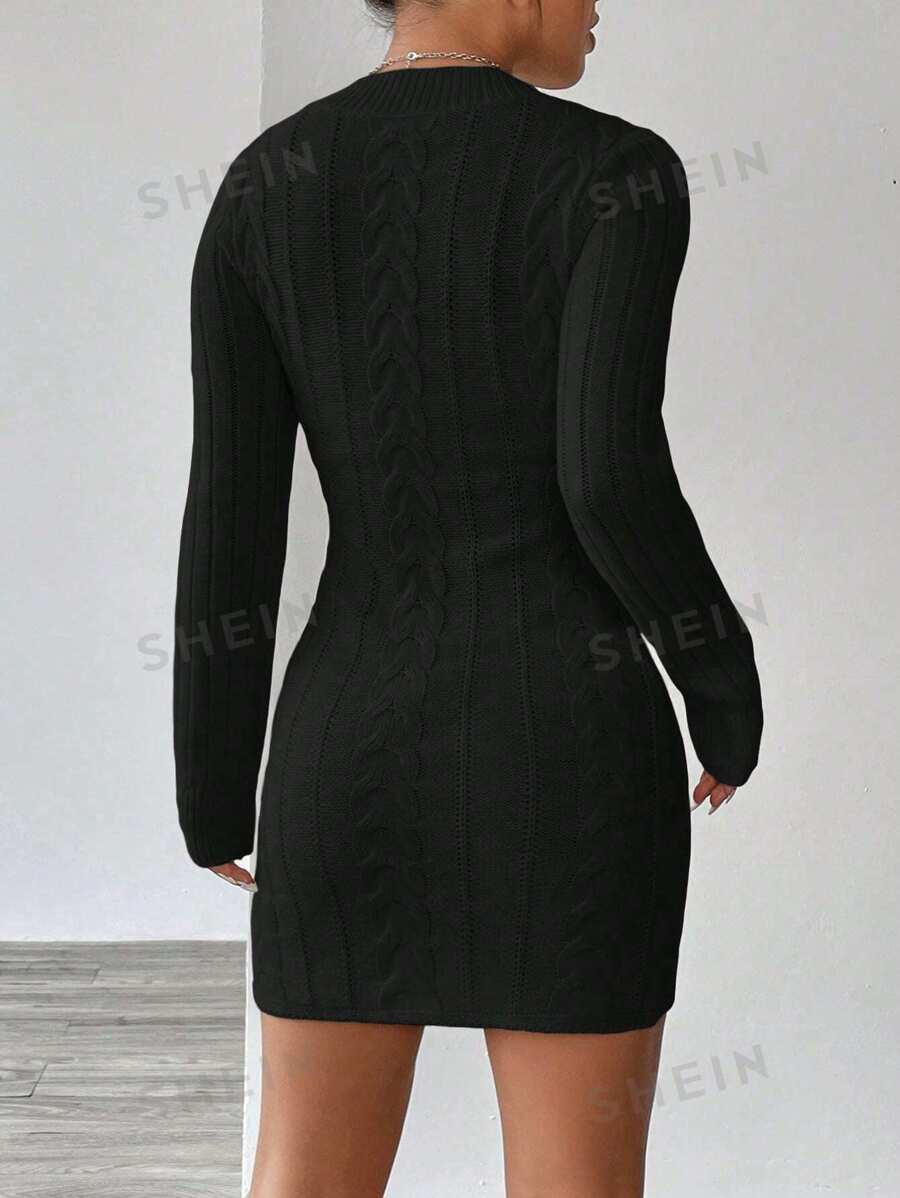 SHEIN EZwear Vestido De Malha De Cabo Com Gola V E Ajuste Justo Versátil | SHEIN PT