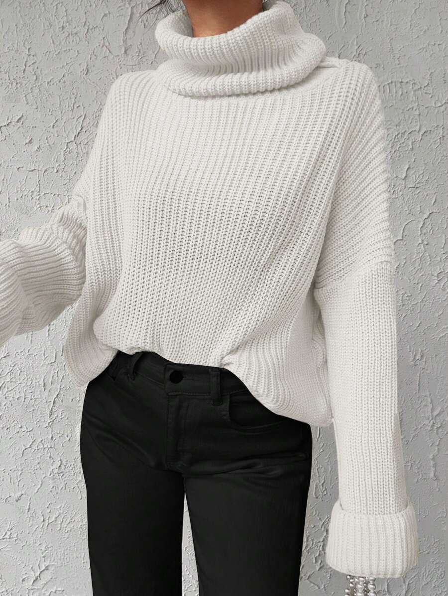 Turtleneck Drop Shoulder Sweater | SHEIN USA