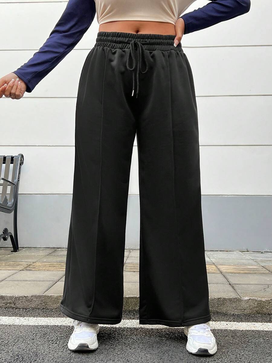 SHEIN EZwear Plus Drawstring Waist Wide Leg Sweatpants | SHEIN USA