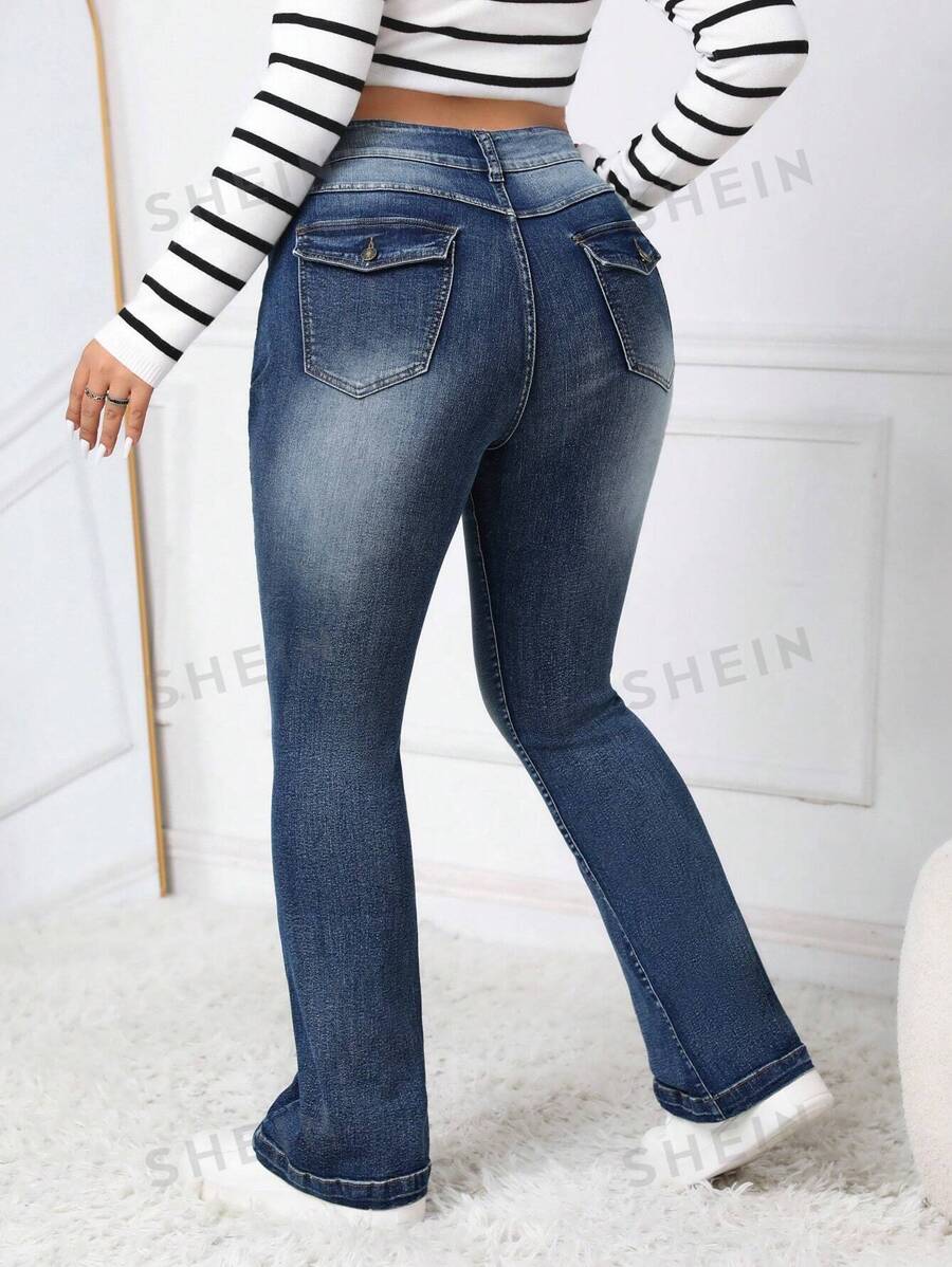 SHEIN EZwear Plus Size Slim Fit Flared Jeans | SHEIN USA