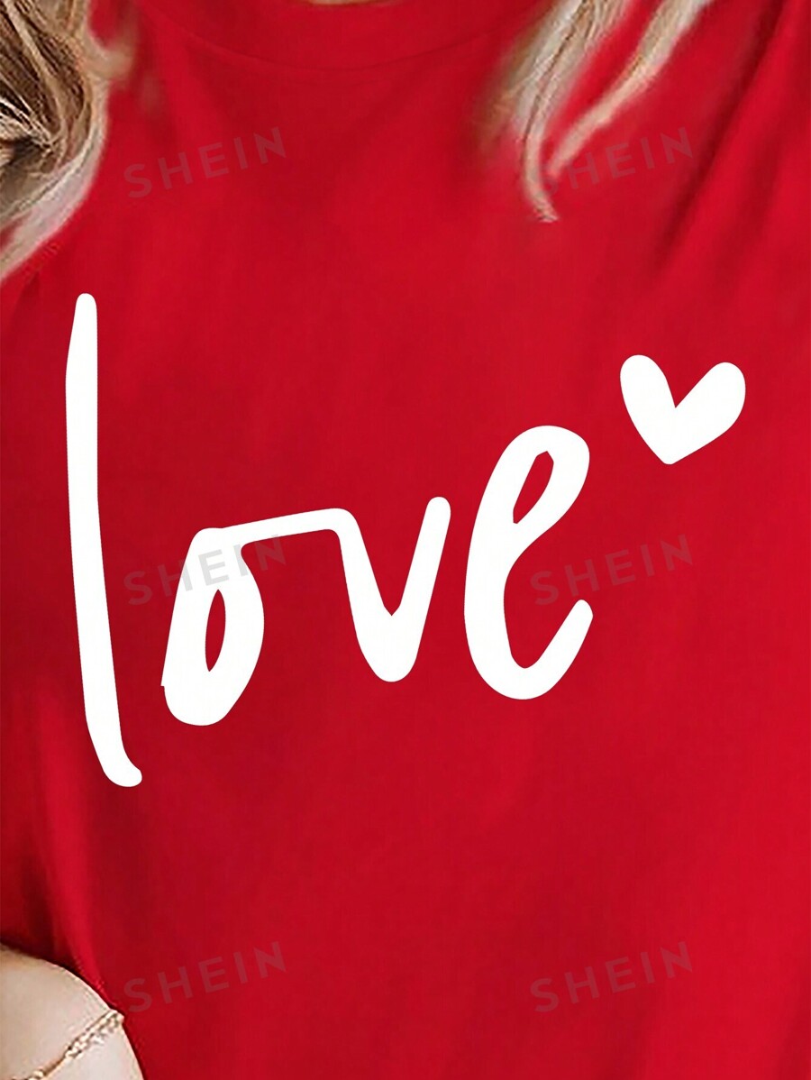 Shein Lune Womens Heart Pattern Short Sleeve T Shirt Shein Usa