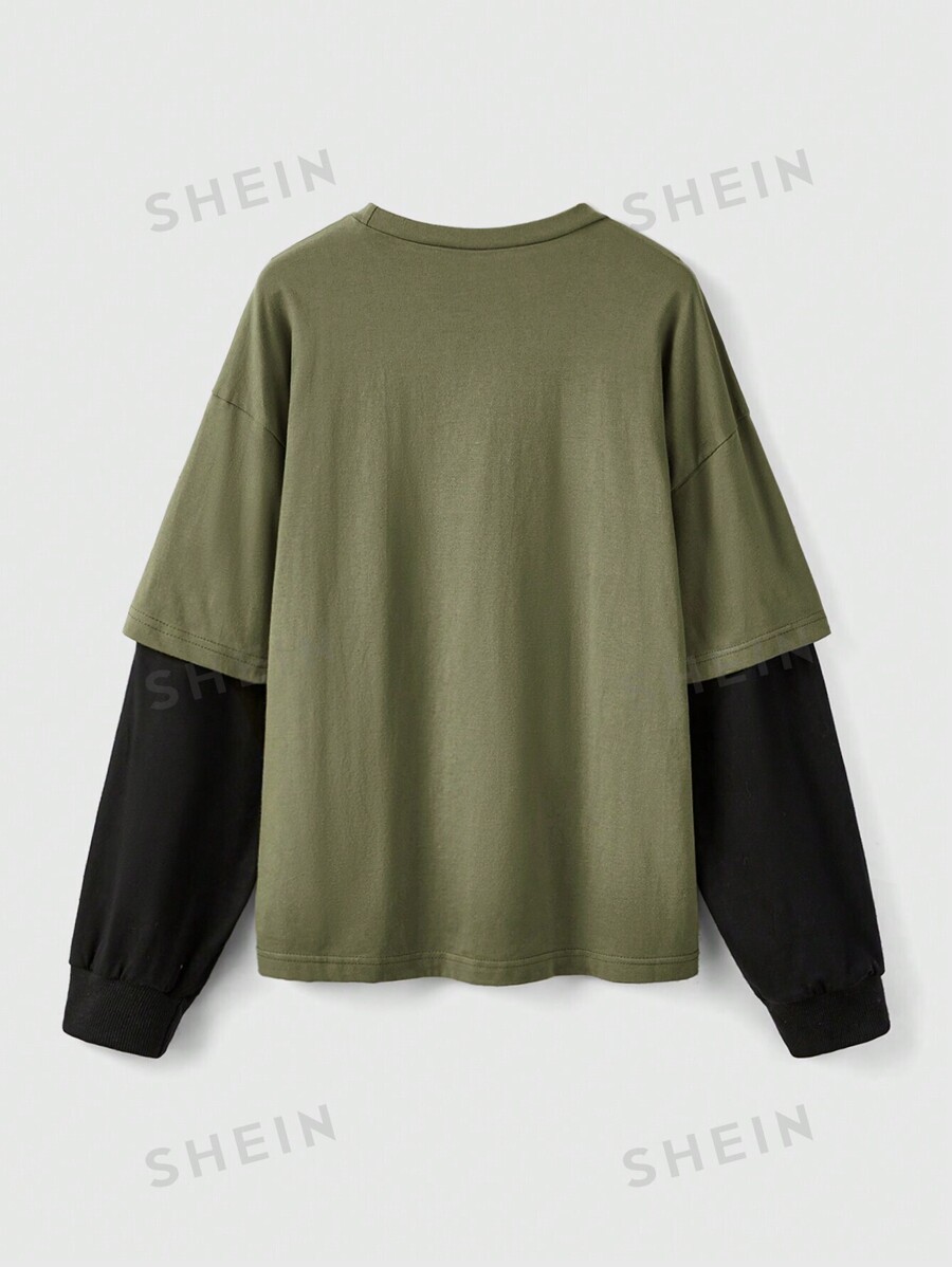 ROMWE Grunge Punk Women's Color Block Wing Pattern Drop Shoulder Long ...