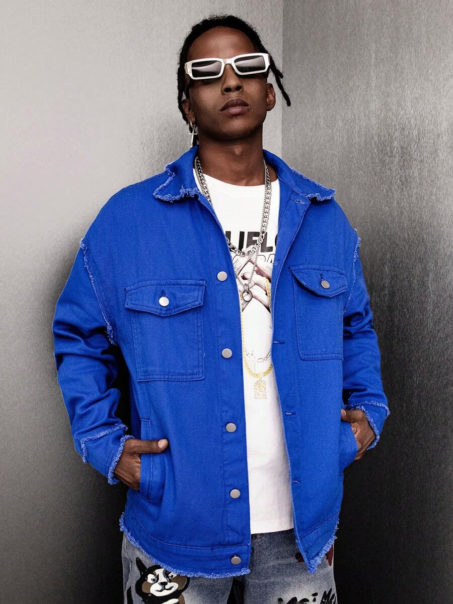 Manfinity Hypemode Men's Loose Fit Solid Color Drop Shoulder Denim ...