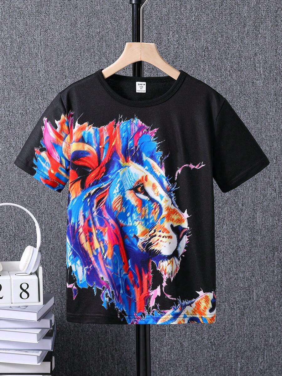 SHEIN Tween Boy Lion Print Short Sleeve T-Shirt | SHEIN UK