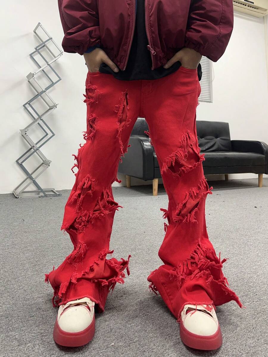 Manfinity EMRG Men's Solid Color Flared Jeans With Ripped Design | SHEIN USA