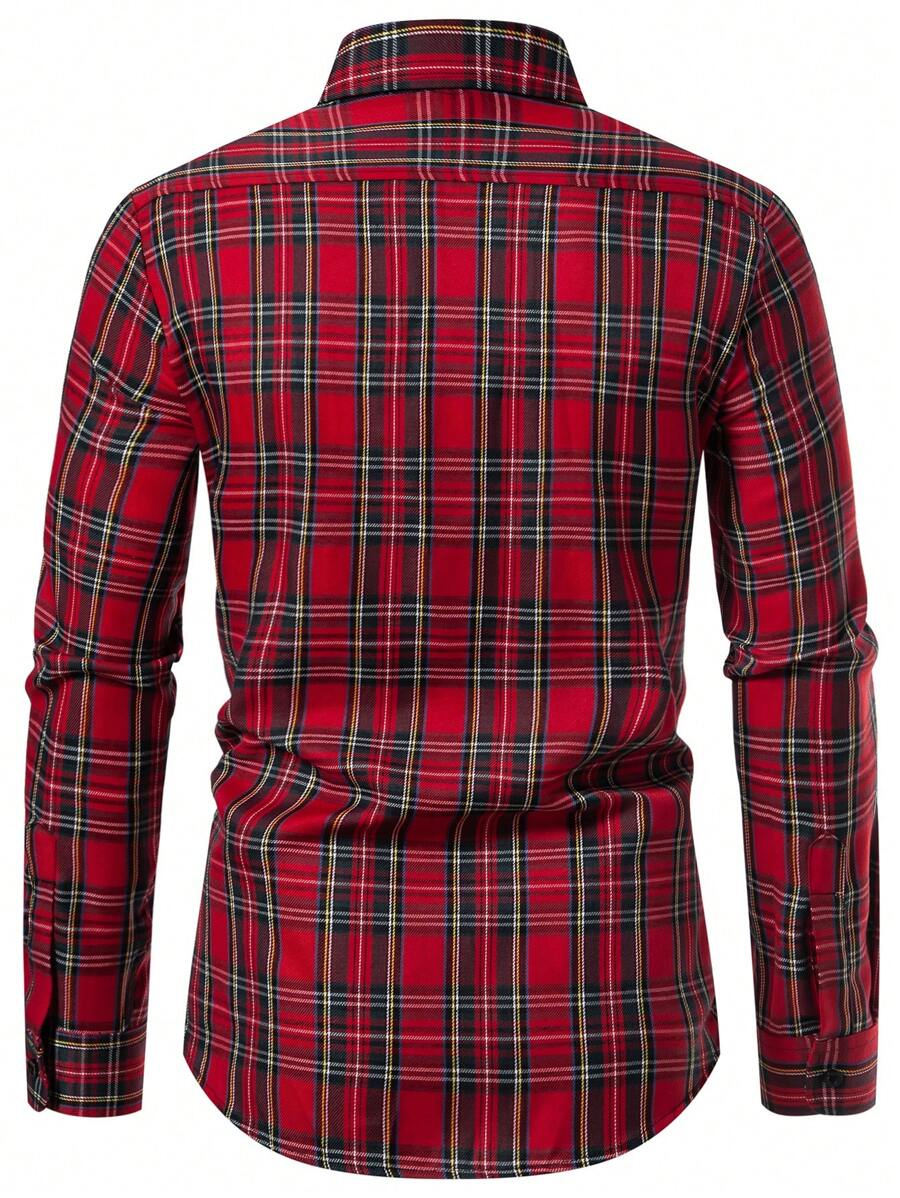 Manfinity Homme Men's Simple Red Black Plaid Long Sleeve Shirt, Button ...