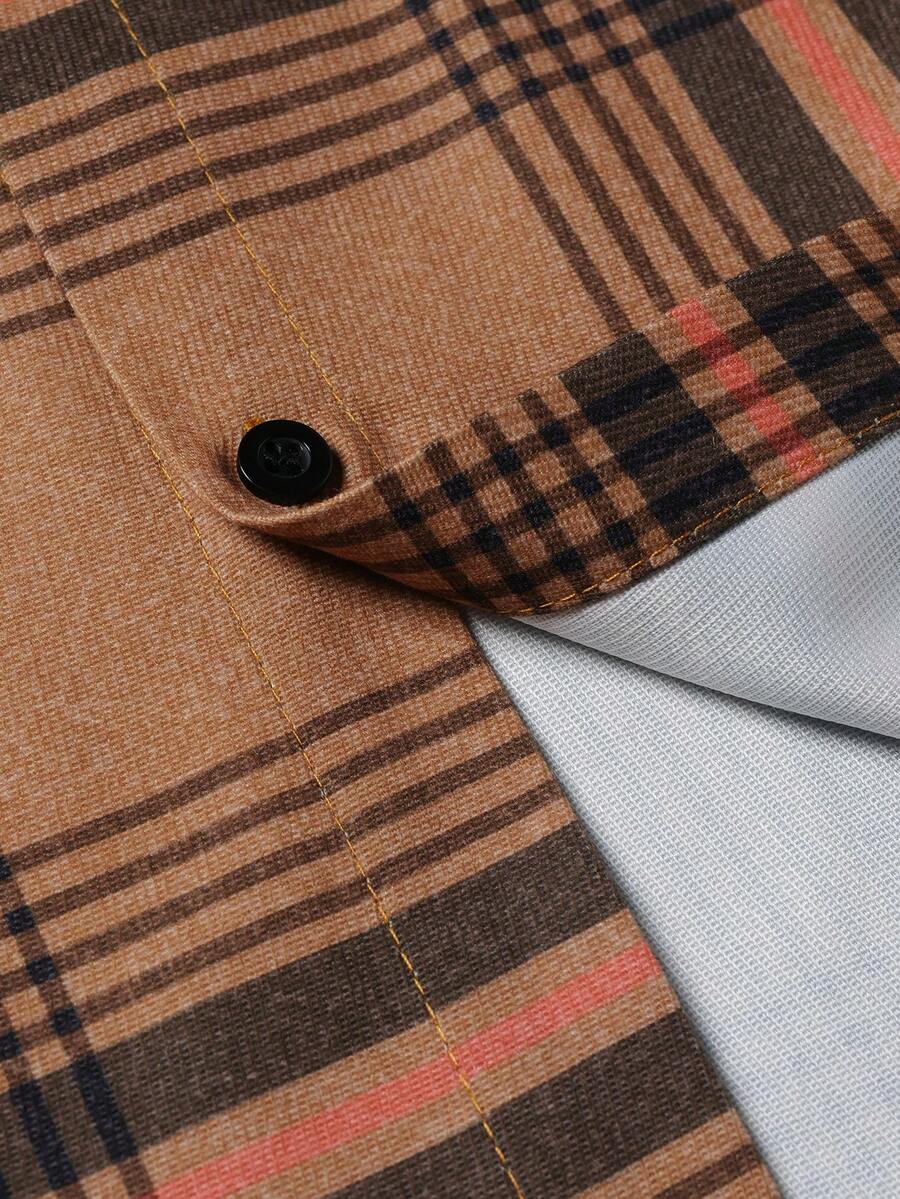 Manfinity Homme Loose Fit Men's Plaid Checkered Flap Pocket Shacket ...