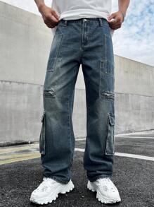 Manfinity EMRG Loose Fit Men's Cargo Denim Jeans With Multiple Pockets ...