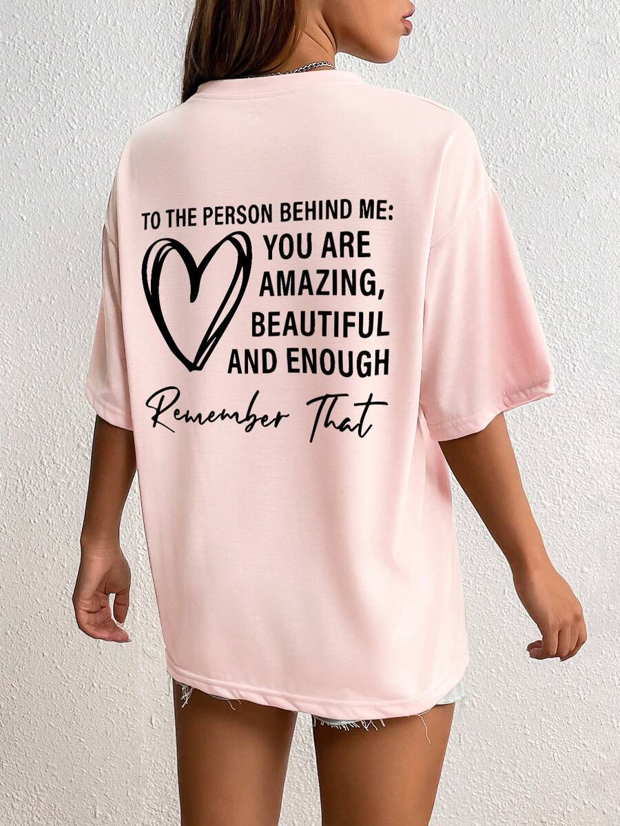 INAWLY Women's Heart And Slogan Printed Drop Shoulder T-Shirt TO THE ...